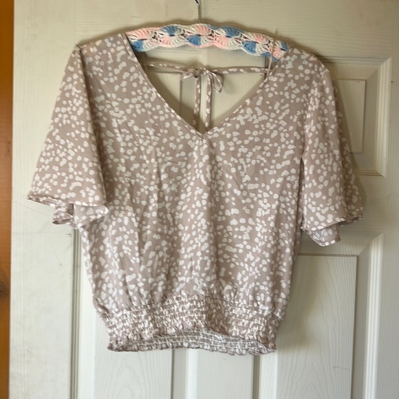 nine britton | Tops | Smocked Waist Top Tan Cream Colored | Poshmark